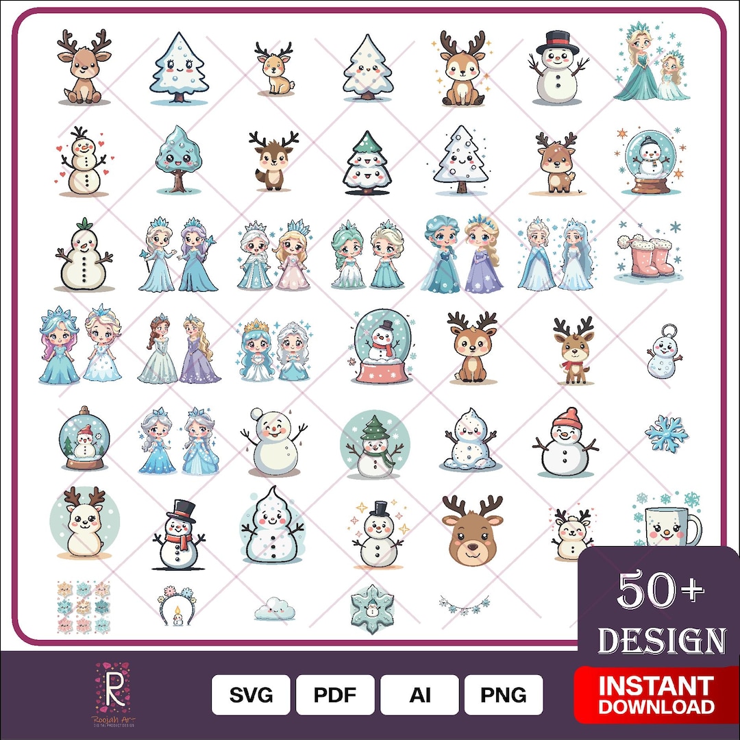 Kawaii Snow Queen PNG Bundle – Adorable Snow Queen Designs for Winter ...