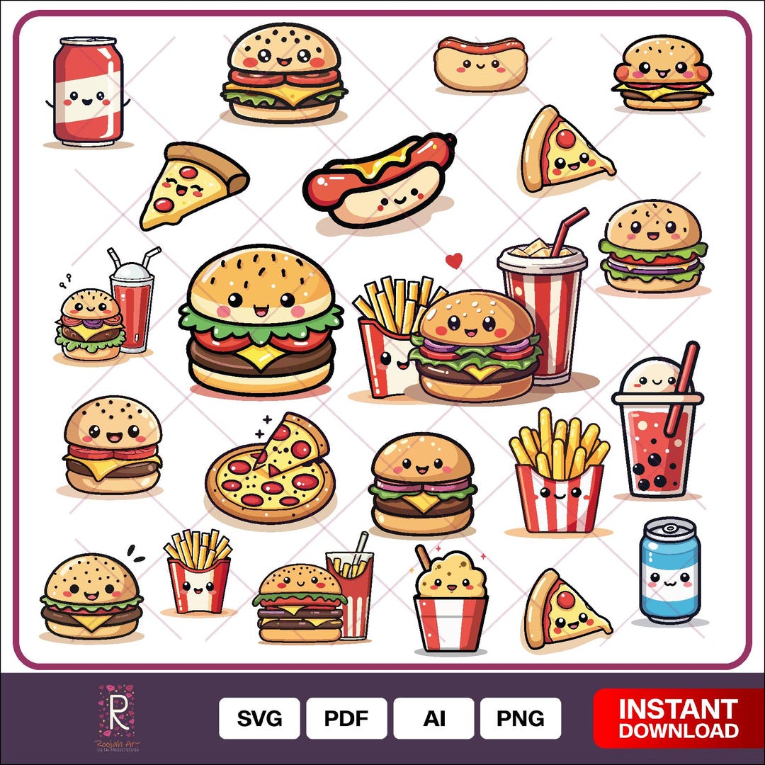Kawaii Cute Junk Food PNG Bundle Sweet and Adorable Kawaii Cute Junk ...