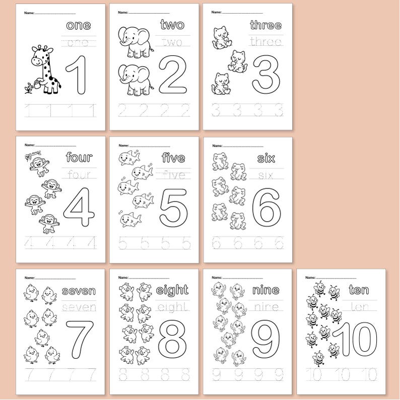 1-10 Number Coloring Pages, Worksheets, Tracing Worksheets, Numbers ...