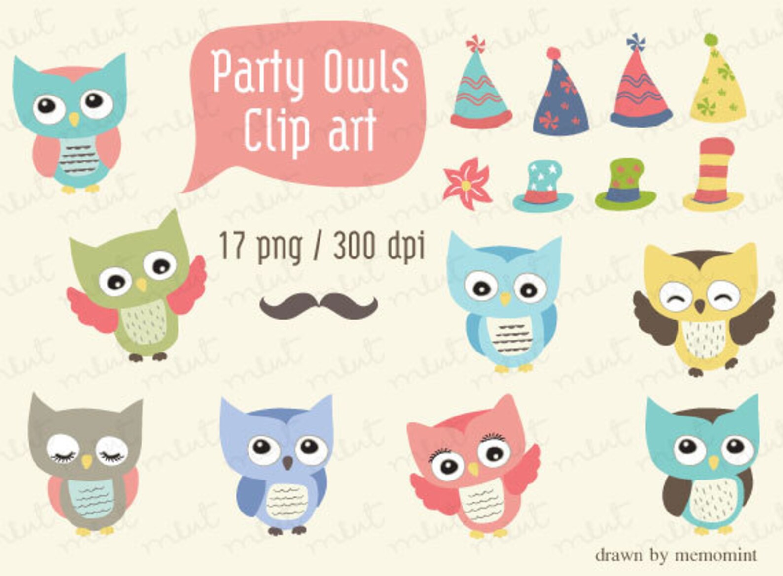 Party Owl Clip Art - 17 Digital Clipart Set for Digital Scrapbooking ...