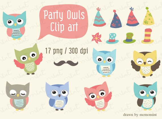 50% OFF SALE Party Owl Clip art 17 Digital Clipart Set for | Etsy