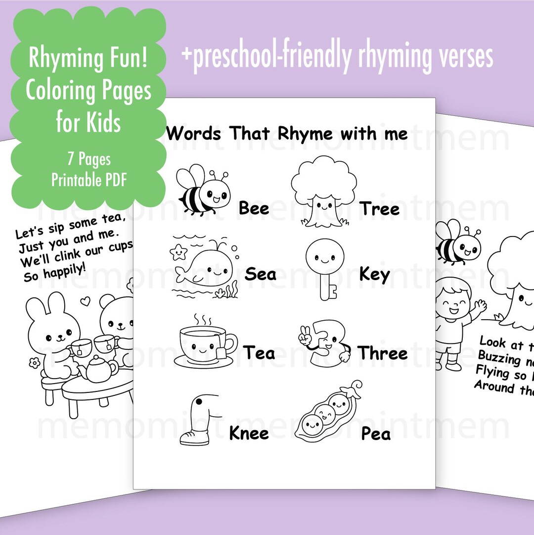 Rhyming Fun Coloring Pages for Kids, Worksheets, Printable Coloring ...
