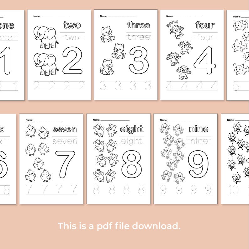 1-10 Number Coloring Pages, Worksheets, Tracing Worksheets, Numbers ...