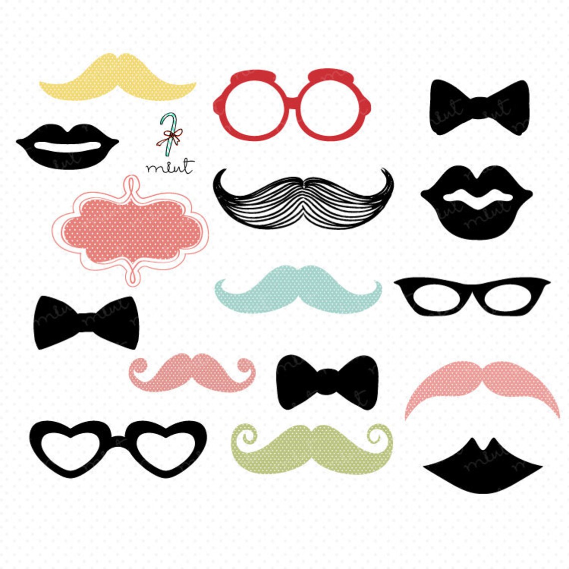 Digital Mustache Party Digital Clipart Kit for Digital Scrapbooking ...