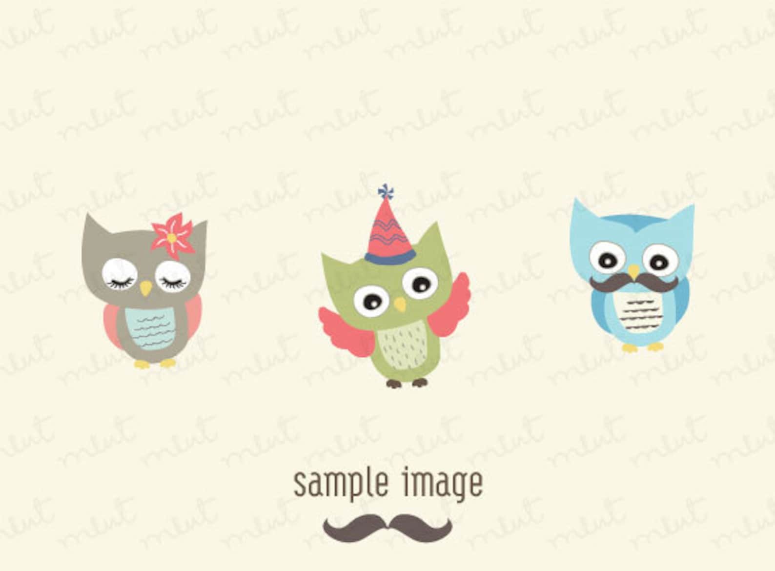 Party Owl Clip Art - 17 Digital Clipart Set for Digital Scrapbooking ...