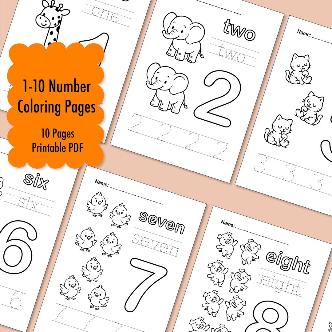 1-10 Number Coloring Pages, Worksheets, Tracing Worksheets, Numbers ...