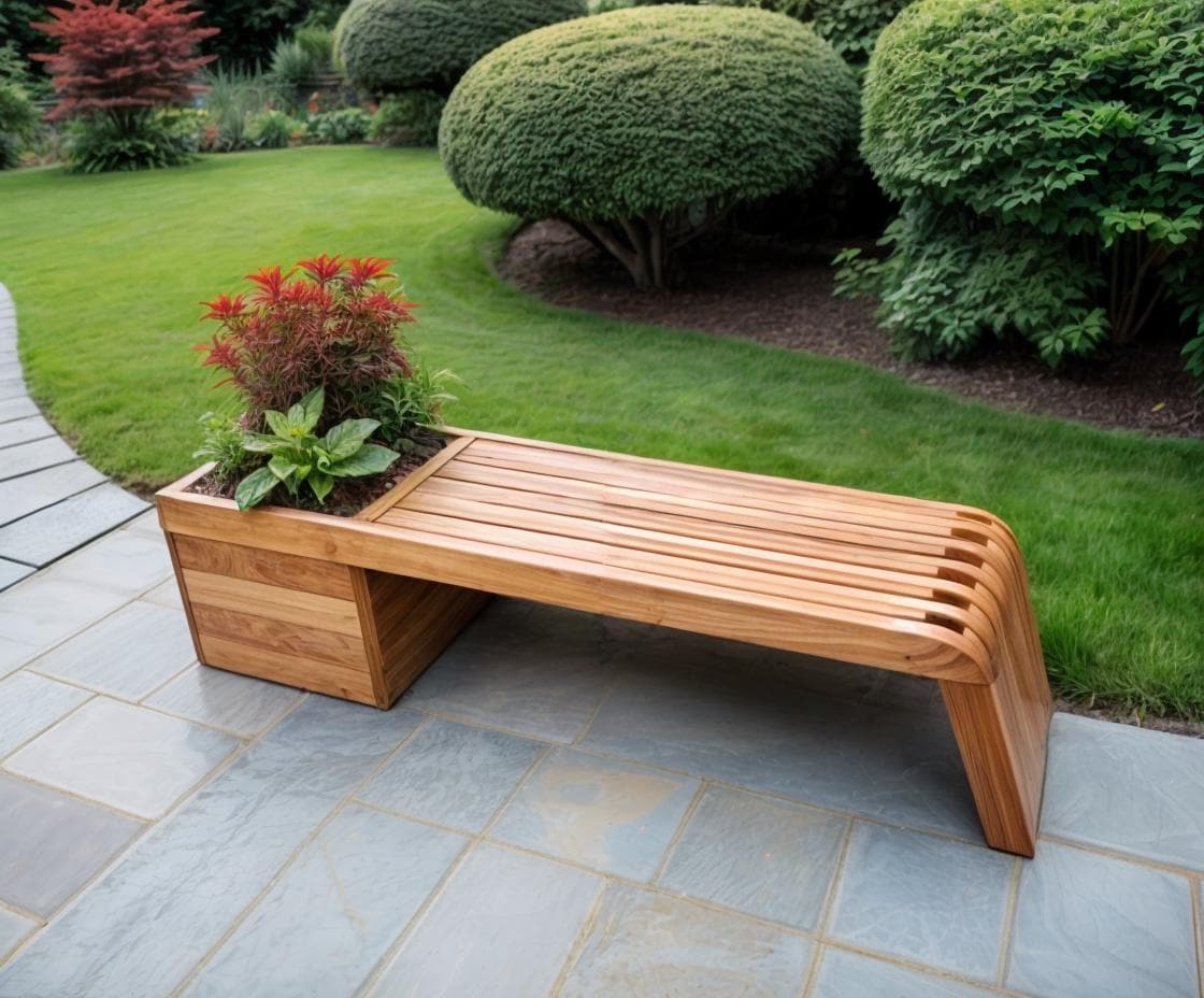 Modern Outdoor Bench Plan: Wood Garden Bench With Planter DIY Furniture ...