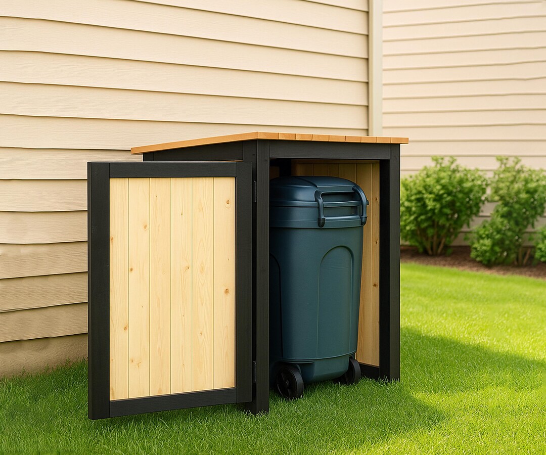 DIY Trash Bin Cover Plan, Garbage Can Storage, Outdoor Garbage Bin ...