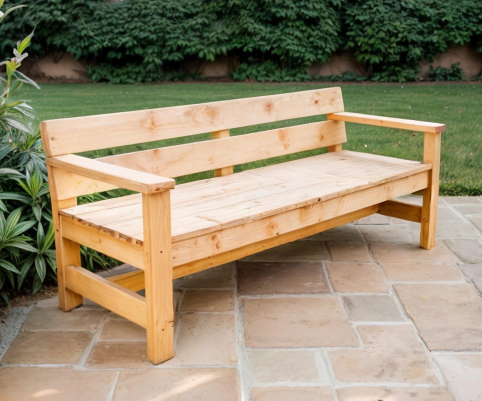 DIY Outdoor Bench Plan: Wood Garden Bench With Back Rest (PDF Download ...