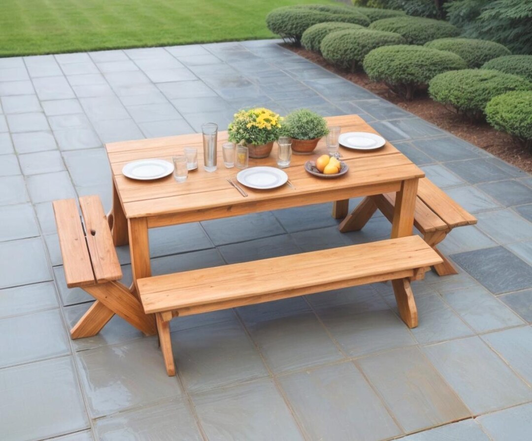 Picnic Table With Built-in Seating Bench - DIY Build Plans (digital ...