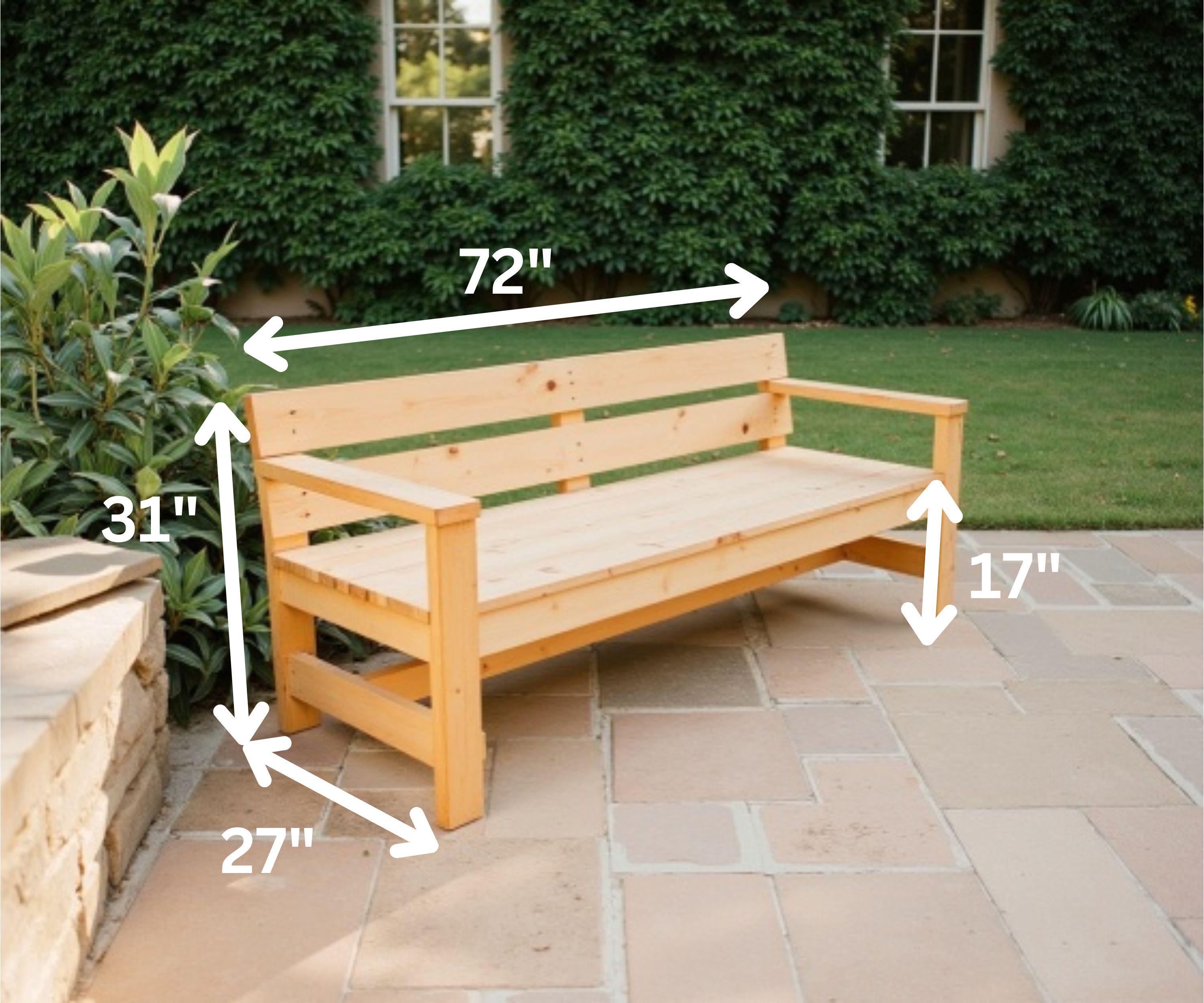 DIY Outdoor Bench Plan: Wood Garden Bench With Back Rest (PDF Download ...