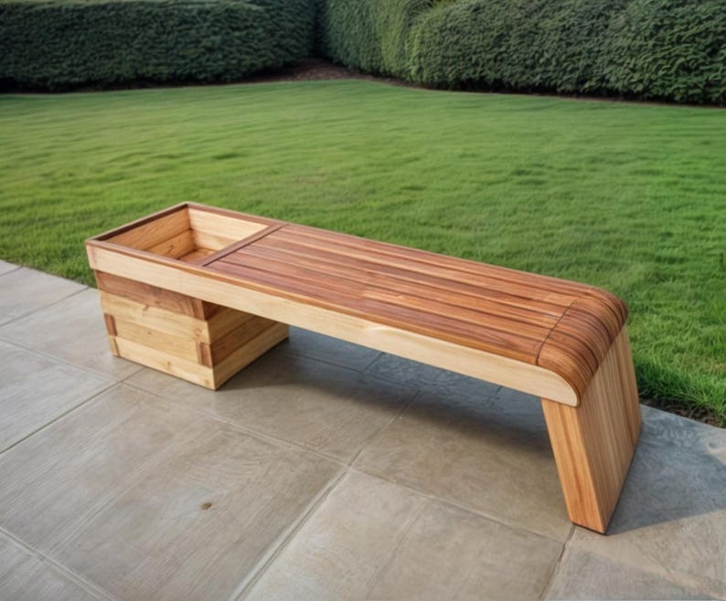 Modern Outdoor Bench Plan: Wood Garden Bench With Planter DIY Furniture ...