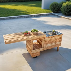 DIY Outdoor Bar Cart Plan: Wooden Beverage Station With Sink (digital ...