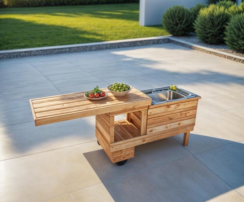 DIY Outdoor Bar Cart Plan: Wooden Beverage Station With Sink (digital ...