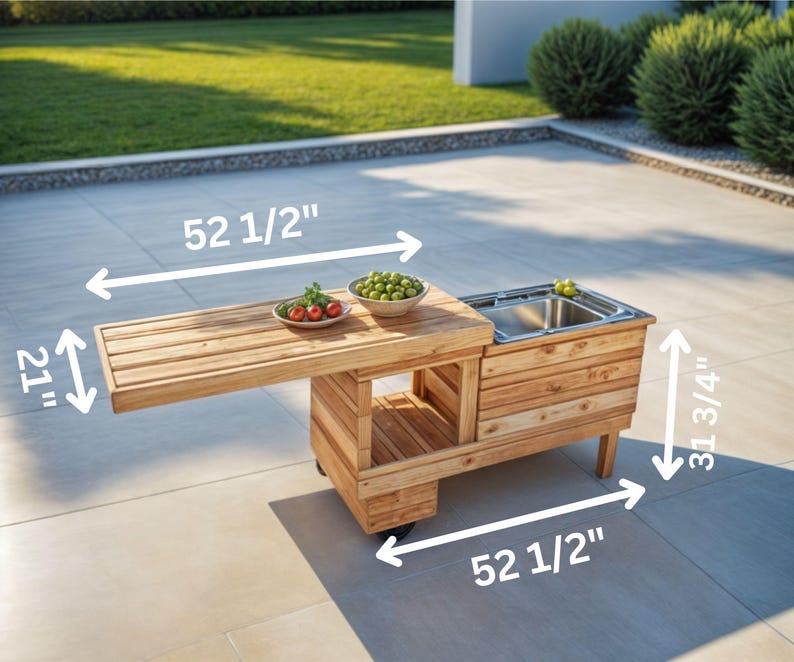 DIY Outdoor Bar Cart Plan: Wooden Beverage Station With Sink (digital ...