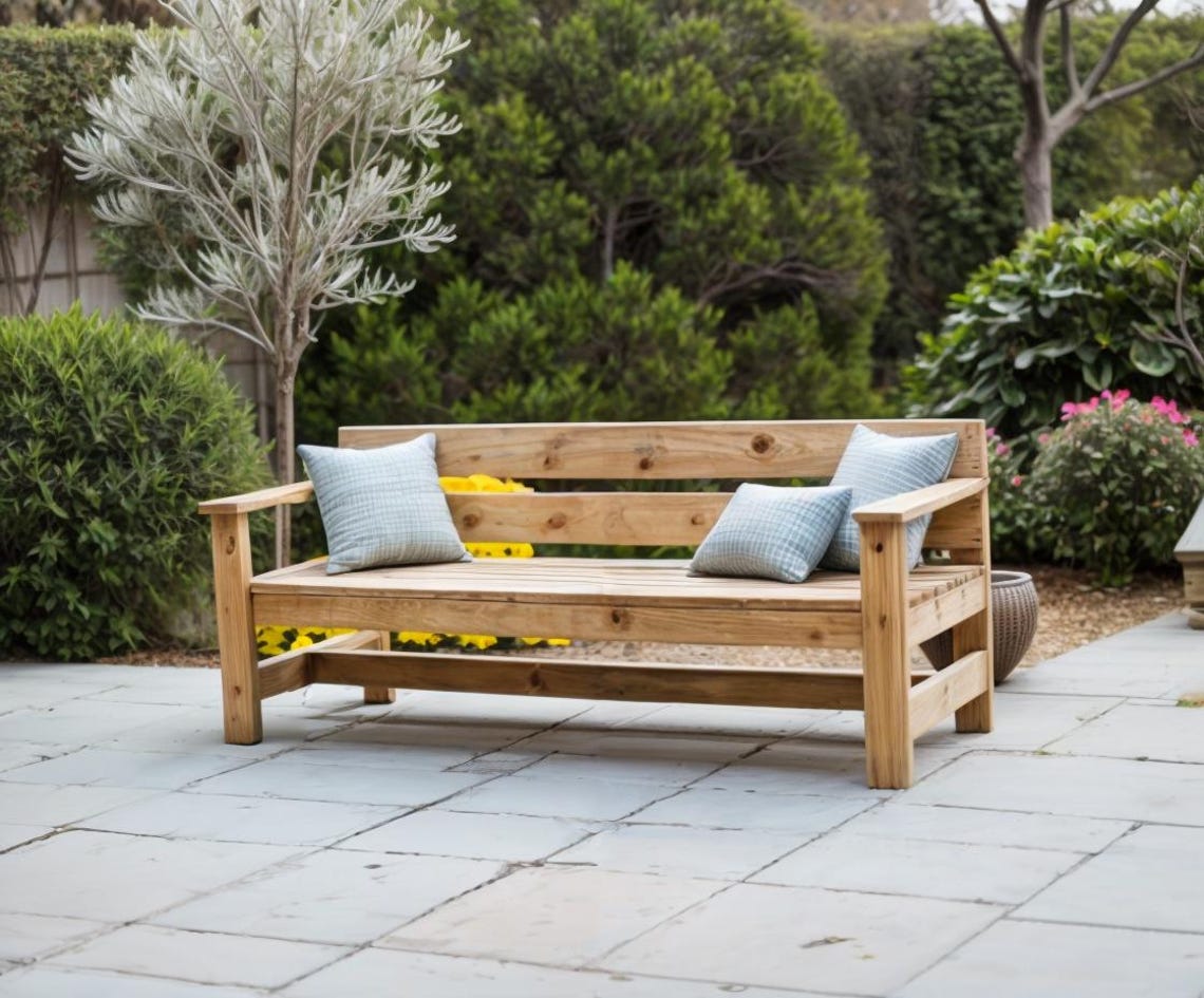 DIY Bench With Back Rest Plan, Simple Outdoor Wood Bench, Garden ...