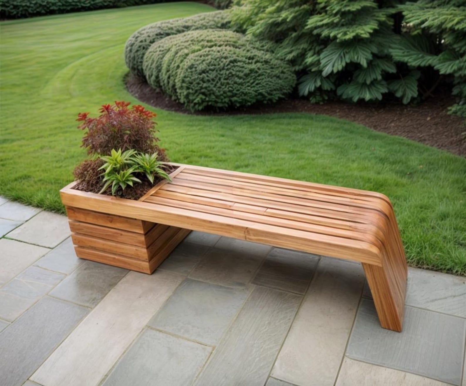 Modern Outdoor Bench Plan: Wood Garden Bench With Planter DIY Furniture ...