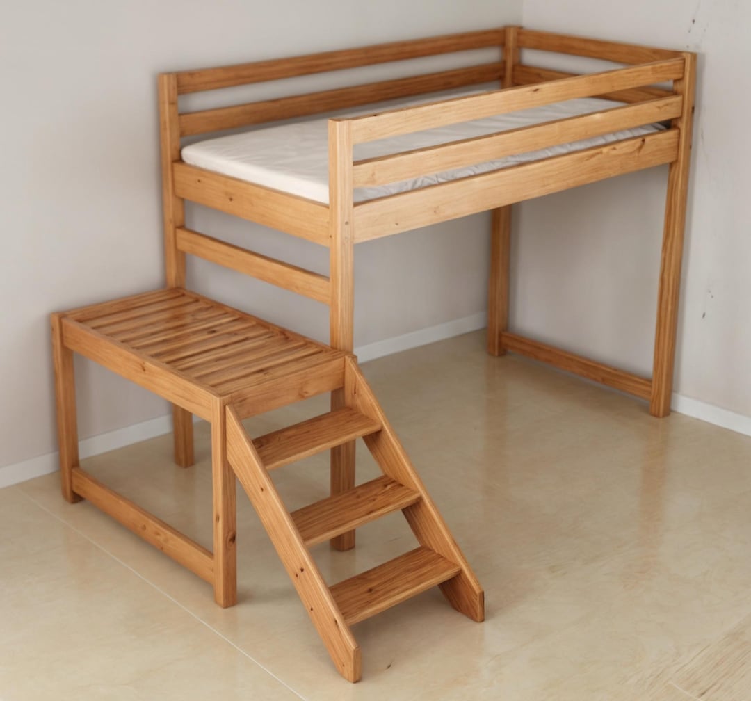 DIY Camp Loft Bed Plan, Bunk Bed With Stairs, Bunk Bed, Loft Bed Ladder, Kids Loft Bed Plans ...