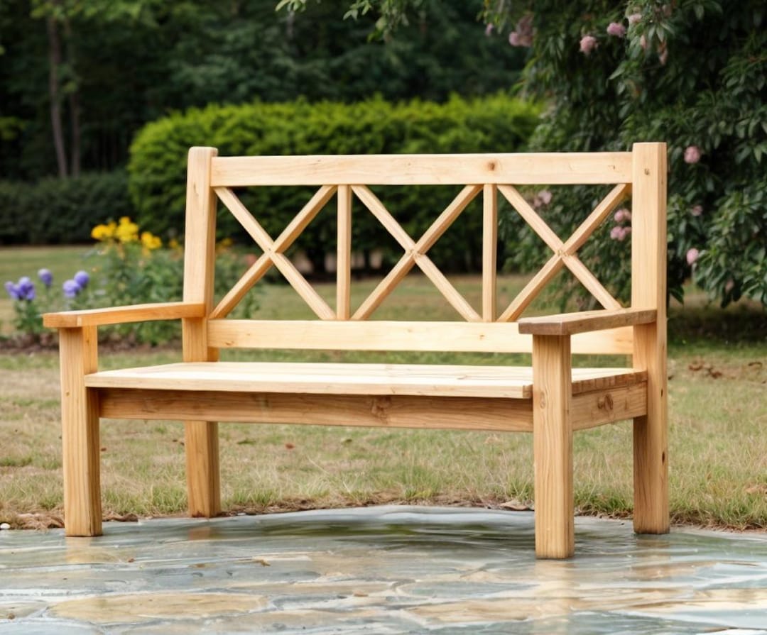 DIY Bench With Back Rest Plan, X Design Back Rest Bench, Outdoor Bench ...