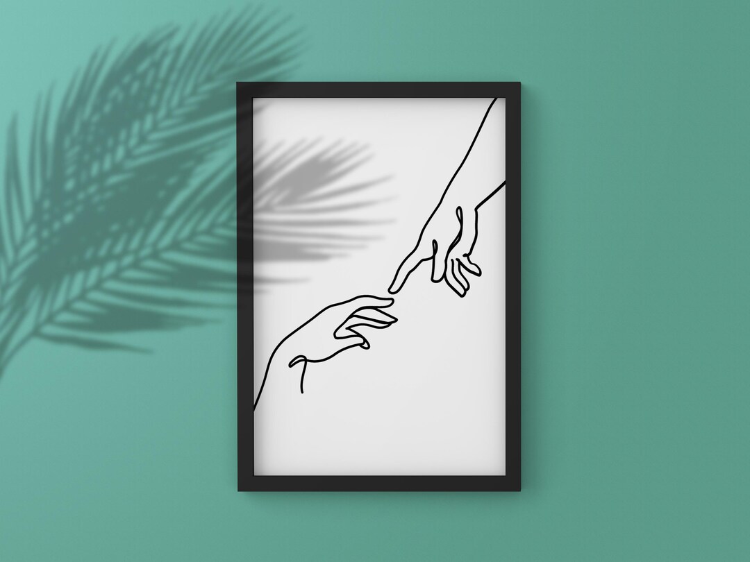 Creation of Adam Line Art Print: Hands Touching Connection (digital ...