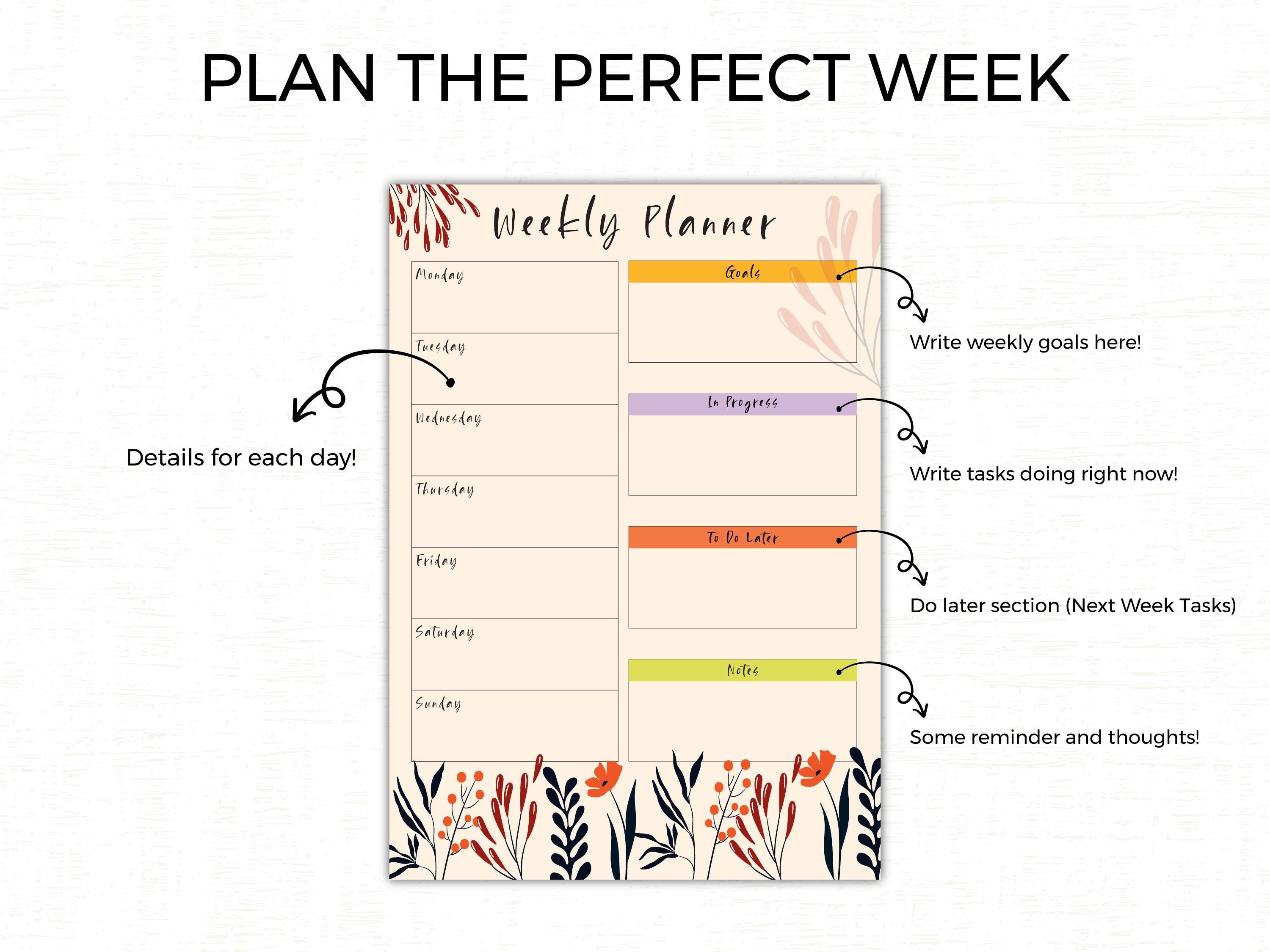 Printable Weekly Planner | One-page Goal and Task Organizer | Weekly ...