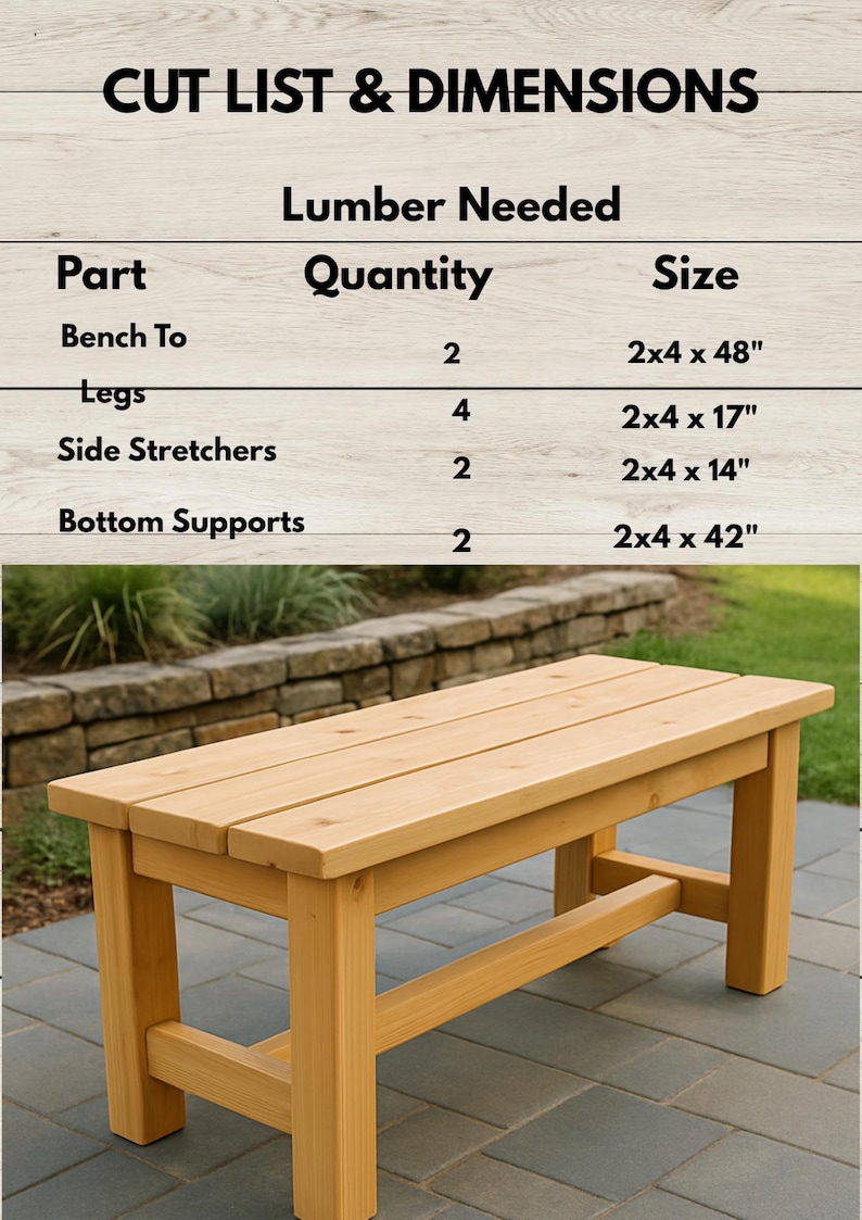 2x4 Wooden Bench Build Plan: DIY Outdoor Bench, Patio Furniture (PDF ...