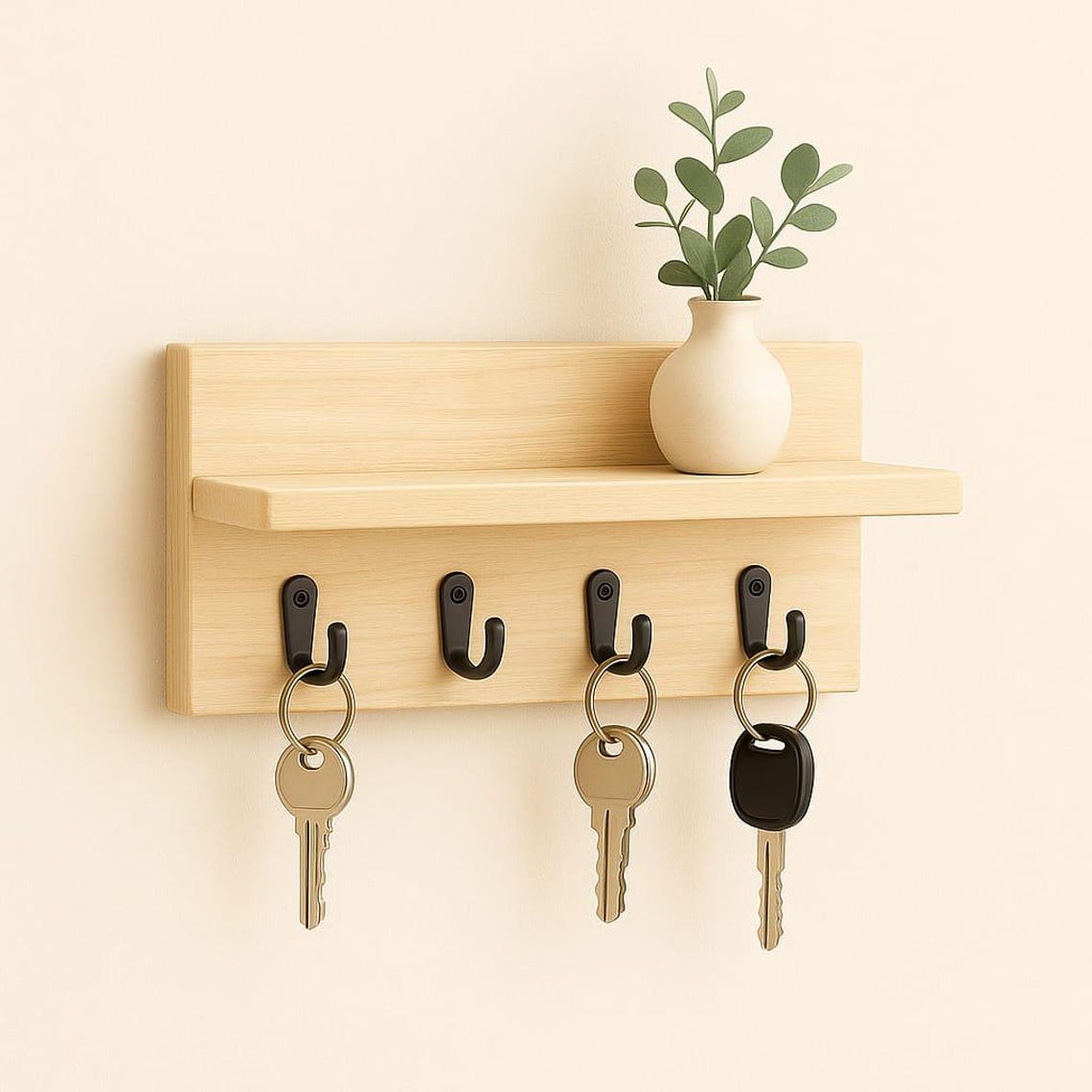 Digital Item Wood Wall Mounted Key & Mail Holder | Entryway Shelf ...
