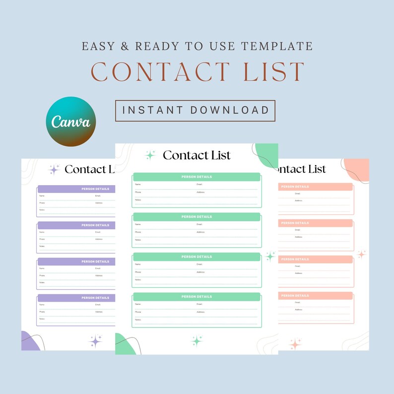 Contact List | Editable Contact Information Organizer | Phone & Email ...