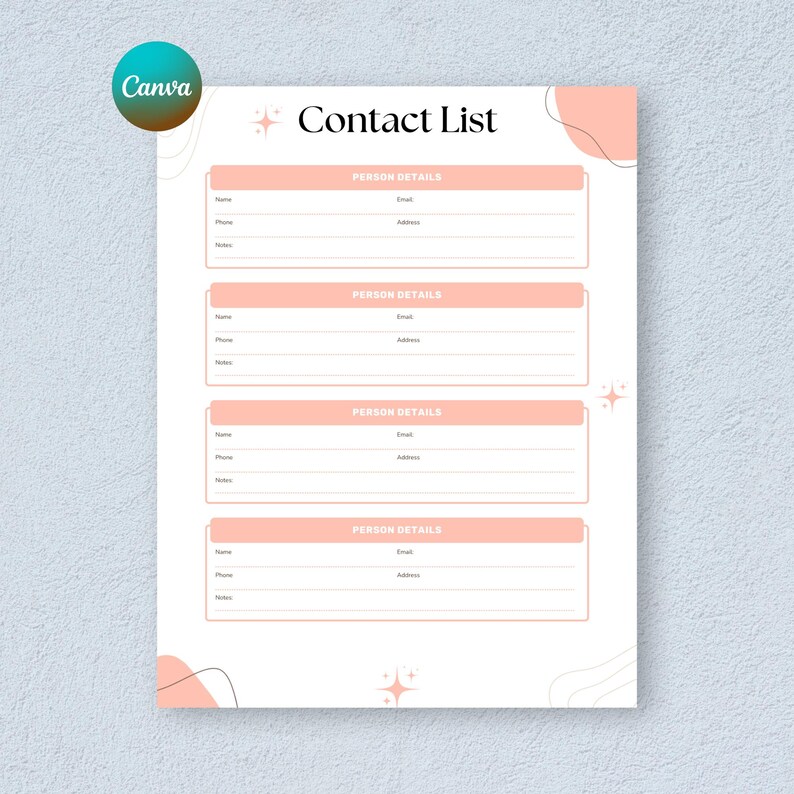 Contact List | Editable Contact Information Organizer | Phone & Email ...