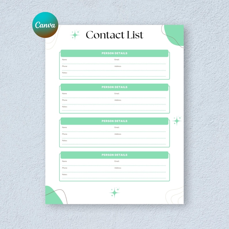 Contact List | Editable Contact Information Organizer | Phone & Email ...