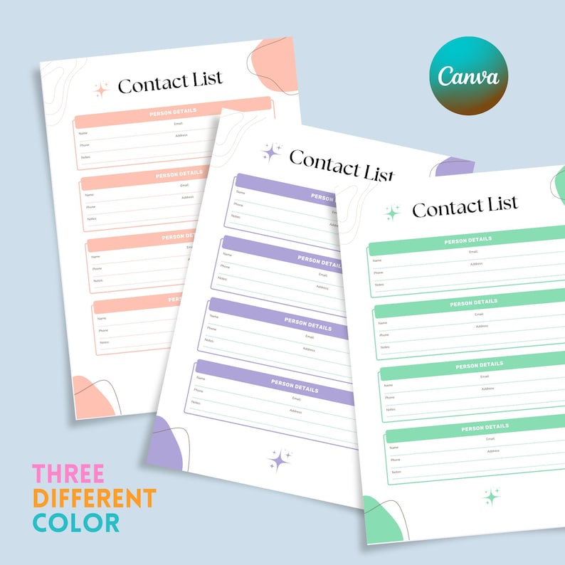 Contact List | Editable Contact Information Organizer | Phone & Email ...