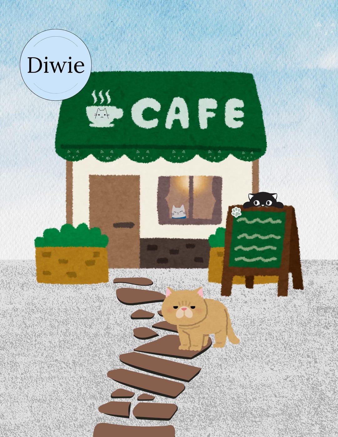 Cat Cafe Print - Etsy