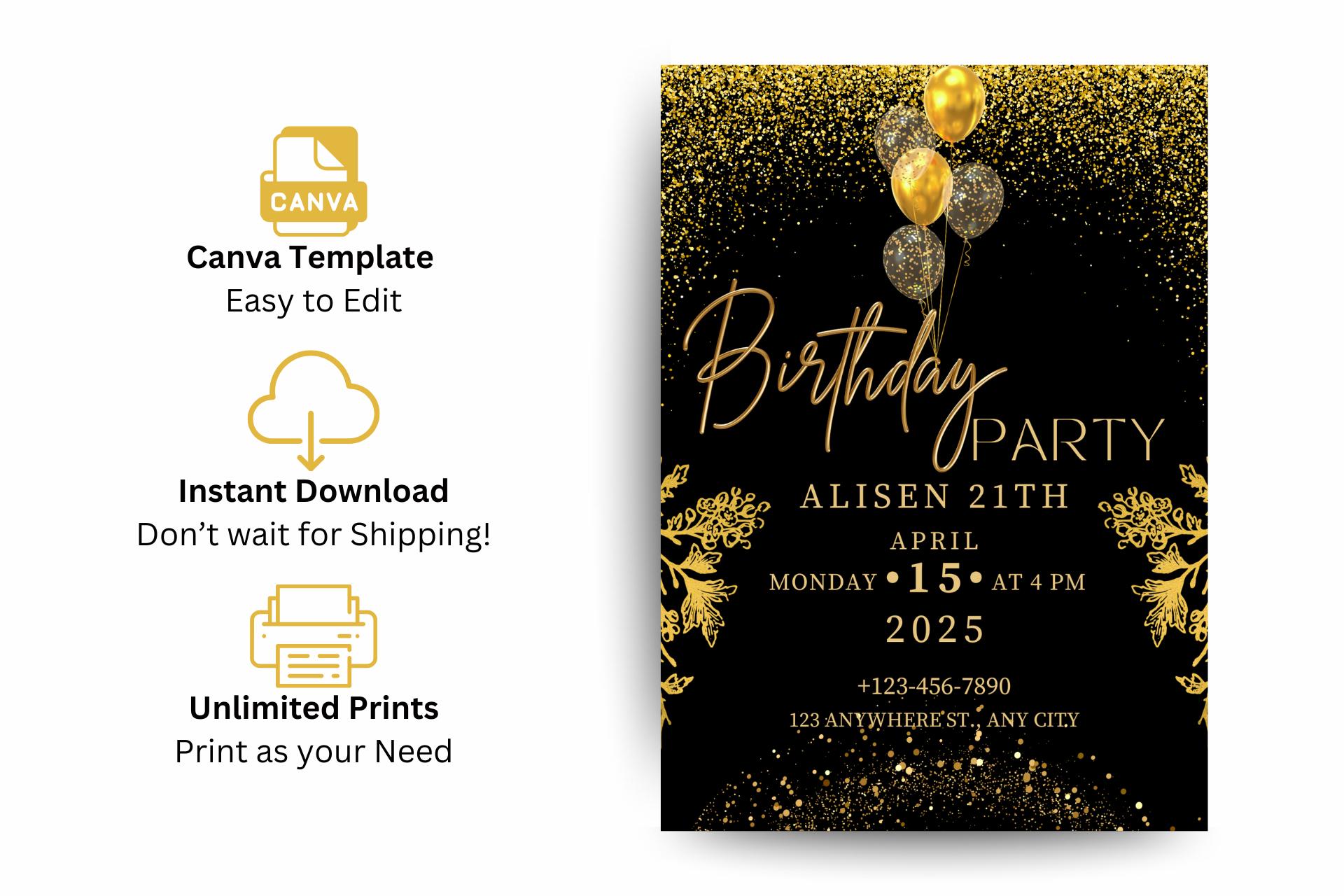 Editable Birthday Party Invitation Template, Canva (digital) - Etsy