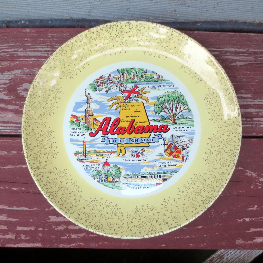 ALABAMA, the Cotton State, Vintage Souvenir Collectible Plate, Yellow ...