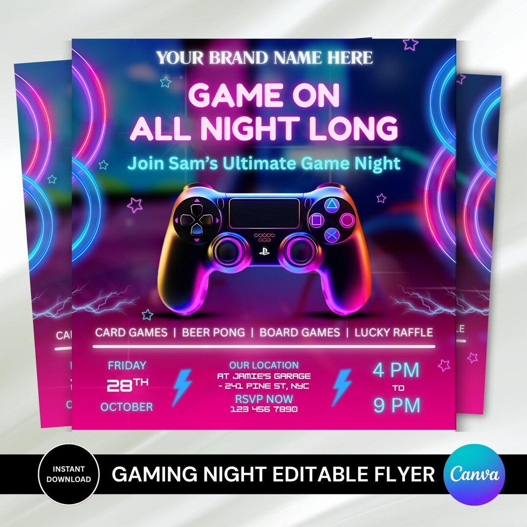 Game Night Flyer: Editable Canva Template, Gamer Design - Etsy