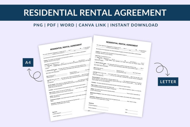 Editable Residential Rental Agreement Template (word, PDF, PNG) - Etsy
