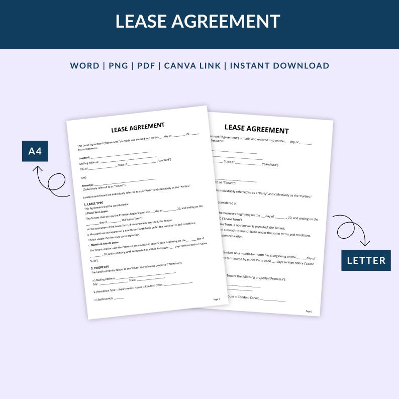 Residential Lease Agreement Template | Editable Rental Contract ...