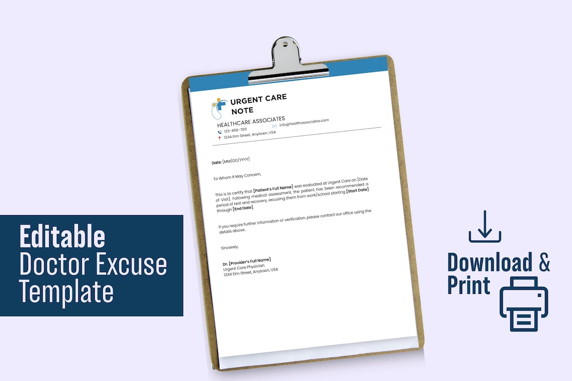 Editable Doctor Excuse Note Template: Printable Medical Form (canva ...