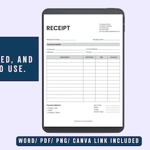 Receipt Template | Printable Business Receipt | Editable Canva, Word ...