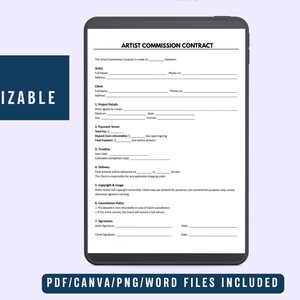 Artist Commission Contract Template: Editable PDF, Word, Canva - Etsy