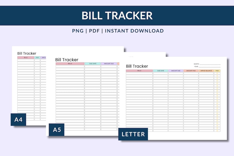 Monthly Bill Tracker Printable: A4 A5 Letter Sizes (PDF, PNG) - Etsy