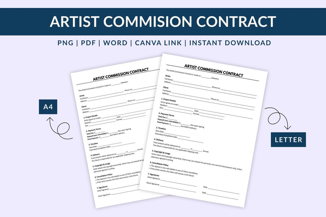 Artist Commission Contract Template: Editable PDF, Word, Canva - Etsy