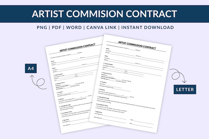Artist Commission Contract Template: Editable PDF, Word, Canva - Etsy