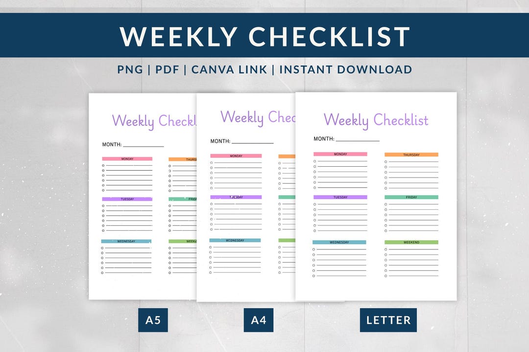 Weekly Checklist Tracker: Printable To-do List Planner (digital ...