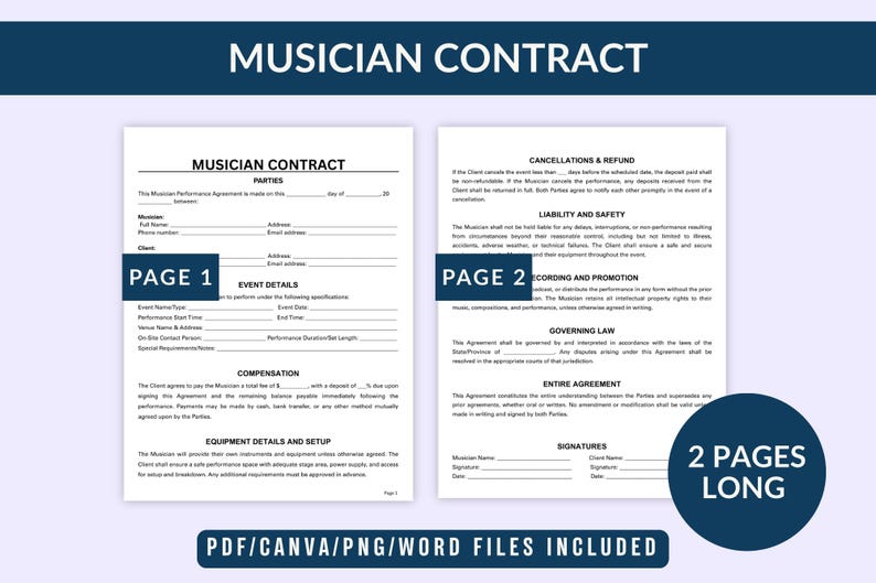 Musician Performance Contract Template | Editable Music Agreement | PDF ...