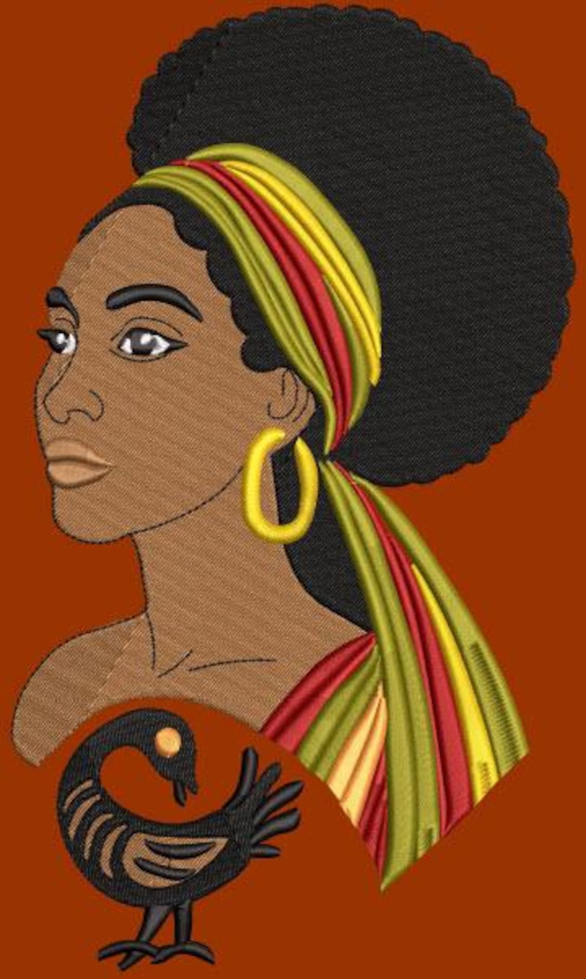 Afro Sankofa Woman Embroidery Design: African Goddess Face (DST/PES ...