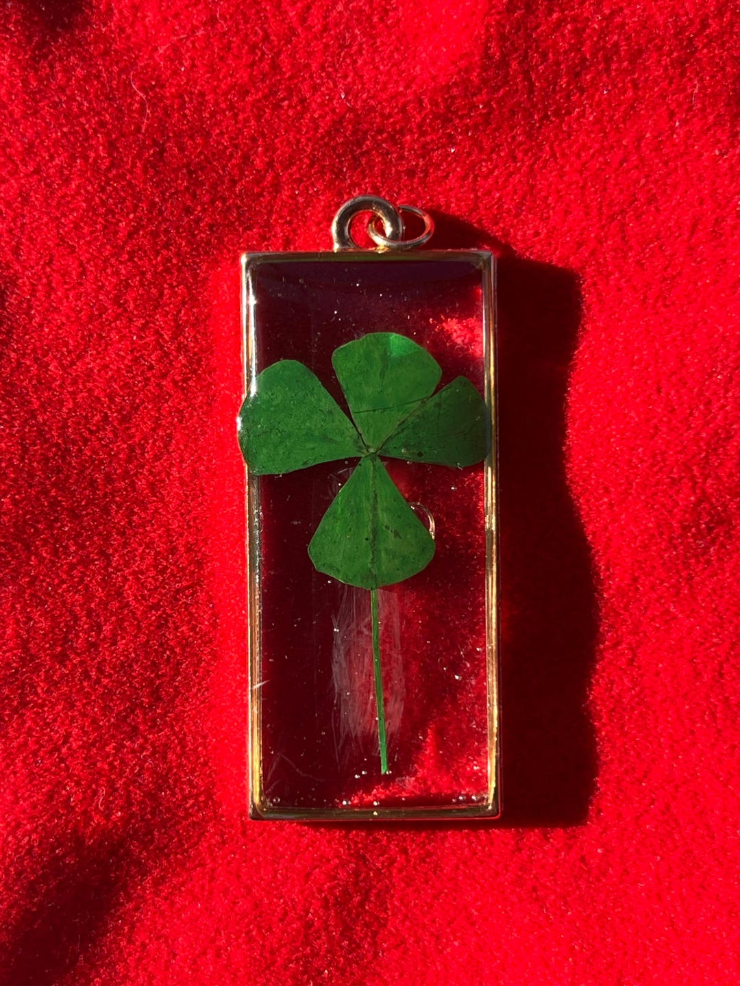 Handmade Real Pressed Four Leaf Clover Gold Rectangle Pendant - Etsy