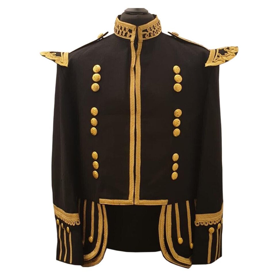 Scottish Black Military Doublet Kilt Jacket 100% Wool Drummer Piper ...