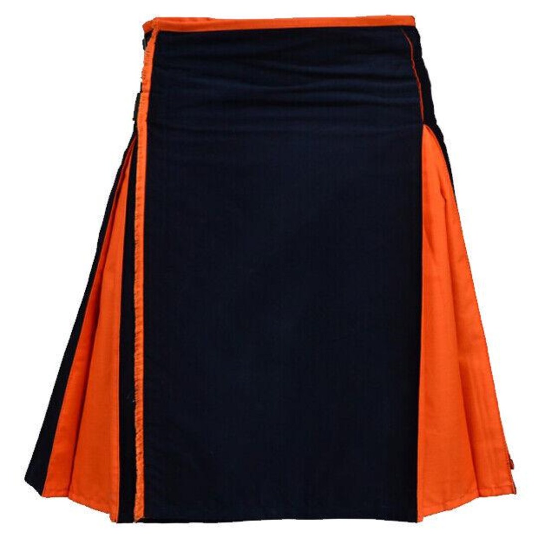 Black Hybrid Kilt With Orange Pleats Scottish Kilts for Men - Etsy