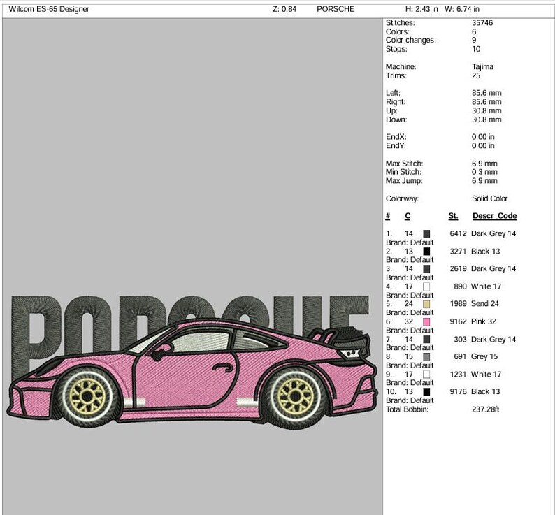 Porsche Embroidery Design, Porsche Car Embroidery Design, Car ...